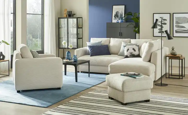 bobb Hocker mit Boxspringpolsterung Lisa de Luxe | Cordstoff, Creme
