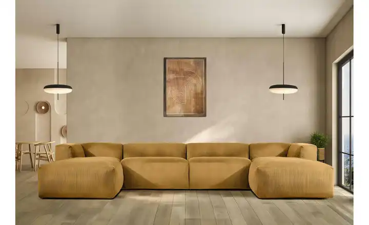 KONSIMO Wohnlandschaft Buffo | Gelb, Cordstoff